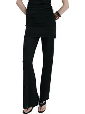 Mango Foldover Knit Wide-leg Pants - Black