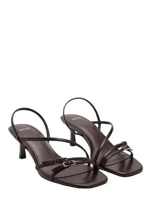 Mango Asymmetric Strap Slingback Sandals With Buckle Hardware - Chocolate