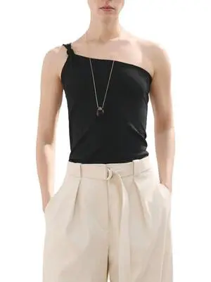 Mango Asymmetrical Knot Detail One-shoulder Tank - Black