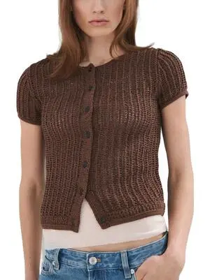Mango Short Sleeve Crochet Cardigan - Chocolate