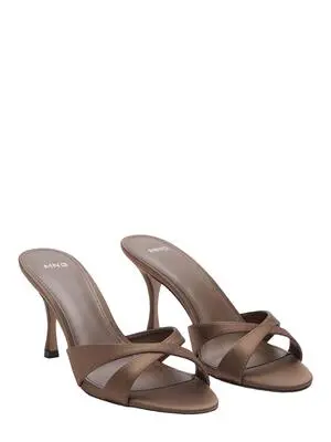 Mango Criss-cross High Heel Slide Sandals - Chocolate