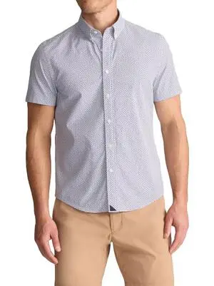 UNTUCKIT Microprint Short Sleeve Performance Button-down Shirt - Navy