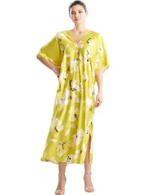 Natori Aurelia Printed Charmeuse Caftan - Chartreuse