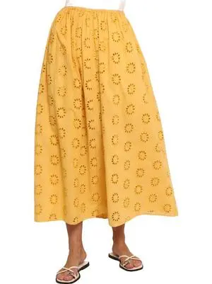 PETAL & PUP Dillon Cotton Eyelet Maxi Skirt - Mango