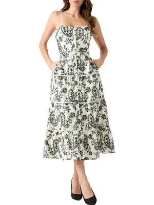 Guess Evelyn Eyelet Embroidery Midi Dress - White Multi