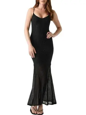 Guess Meena Rib Knit Sheer Maxi Dress - Black