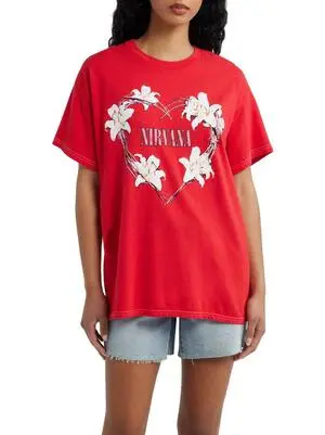 MERCH TRAFFIC Nirvana Heart Shaped Cotton Graphic T-shirt - Red