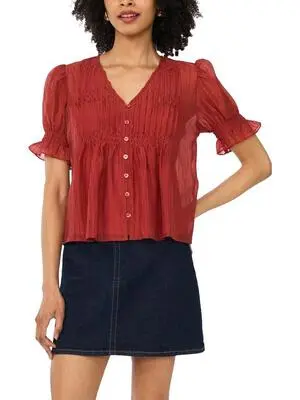 Vince Camuto Pintucked Chiffon Puff Sleeve Top - Rust 242