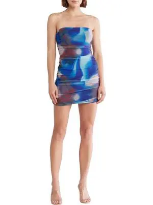 Princess Polly Micah Strapless Mesh Minidress - Blue Multi