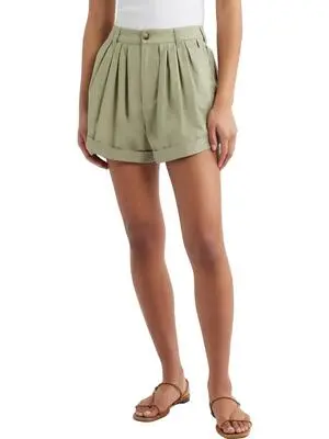 DÔEN Declan Pleated Cotton Shorts - Tea Leaf