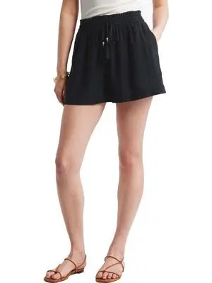 Treasure & Bond Beaded Tassel Linen Blend Shorts - Black