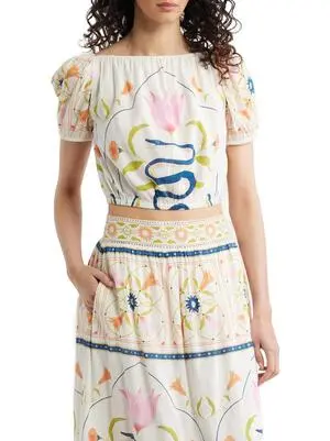 CLEOBELLA Emma Puff Sleeve Crop Top - Montecito Print