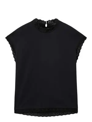 ALLSAINTS Organic Cotton Lace Trim Tank Top - Black