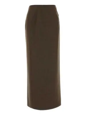 JIL SANDER Stretch Wool Blend Skirt - Brown