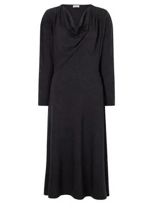Brunello Cucinelli Draped Wool-blend Jersey Dress - Gray