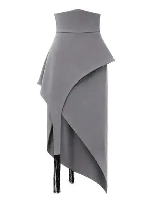 JULIA ALLERT Asymmetric Draped Fringe Skirt - Grey