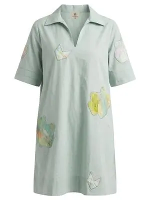 SR BY SONALI RAMAN Appliquéd Cotton Poplin Swing Dress - Blue