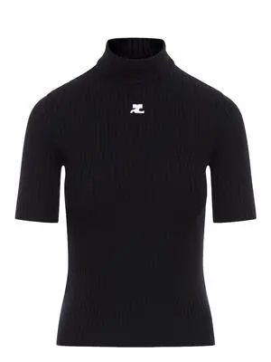 COURREGES COURREGES Ribbed Knit High Neck Short Sleeve Sweater