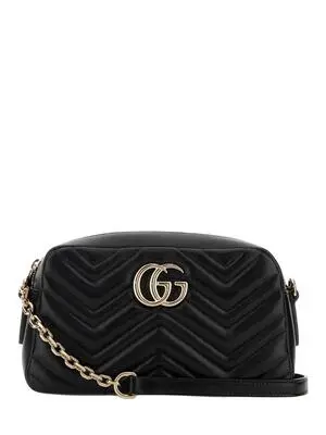 Gucci Nappa Leather Gg Marmont Crossbody Bag - Black