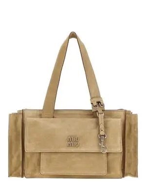 Miu Miu Miu Miu Beige Suede Utilitarian Shopping Bag Brown