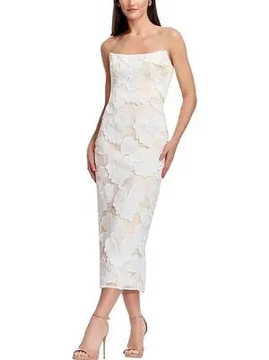 Dress The Population Cosette Strapless Embroidered Midi Dress - White Multi