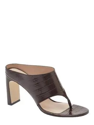 STUART WEITZMAN Babette Croc-embossed Block Heel Thong Sandals - Walnut