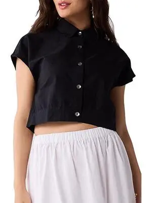 REISTOR Oversized Cropped Shirt With Cinched Waist - Black