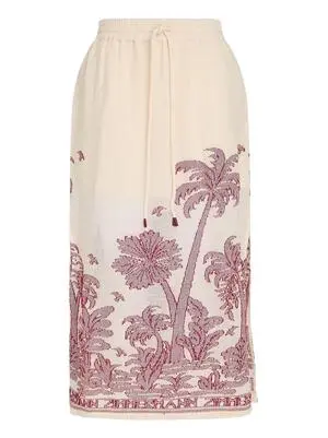 Zimmermann Fil Coupé Cotton Midi Skirt With Tropical Print - Ecru