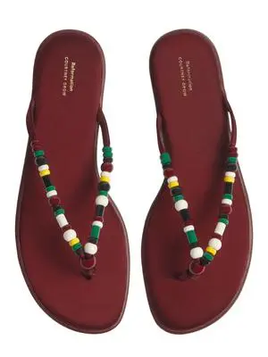 REFORMATION Reformation Geffen Flat Thong Sandal With Bead Detailing Red