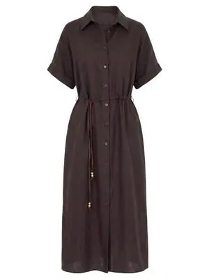 MONLICIA Solenne Cotton Midi Shirt Dress - Brown