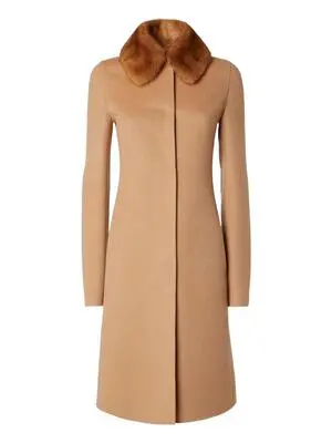 Fendi Long-sleeved Coat With Fur Collar - Brown