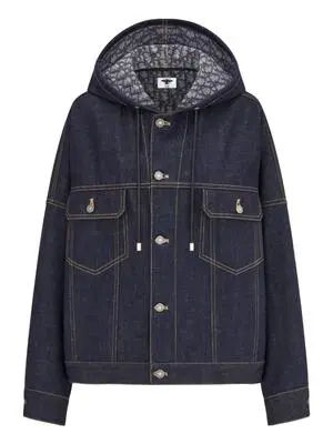 Dior Oversized Hooded Jacket With Bee And Cd Logo Embroidery - Blue