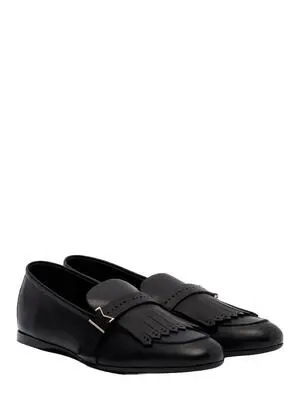 Max Mara Leather Loafers With Fringed Detail - Black