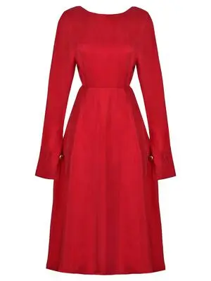 SARVIN Long Sleeve Midi Dress - Red