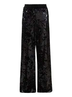 SARVIN Sequin Velvet Flared Trousers - Black