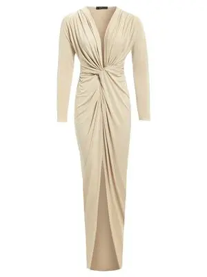 SARVIN Sarvin Low-Cut Long Sleeve Midi Dress
