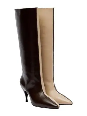 HERBERT LEVINE Two-tone Leather Knee-high Boots - Brown