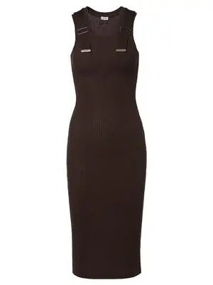 Loewe Ribbed-knit Cotton-blend Midi Dress - Brown
