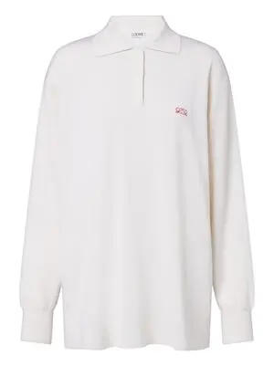 Loewe Double-l Logo Cashmere Blend Polo Sweater - White