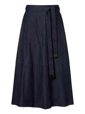 Max Mara Belted Denim Midi Skirt - Blue