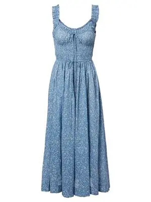 DÔEN Emmaretta Floral Cotton Voile Midi Dress - Blue