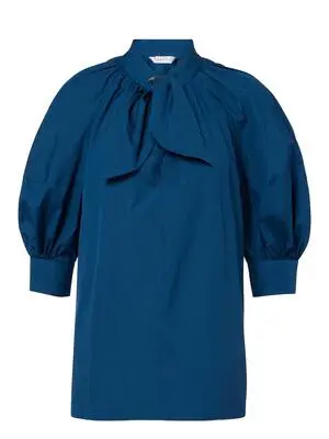 Max Mara Tie-neck Cotton Poplin Blouse - Blue