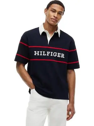 Tommy Hilfiger Relaxed Fit Hilfiger Logo Rugby Polo - Navy
