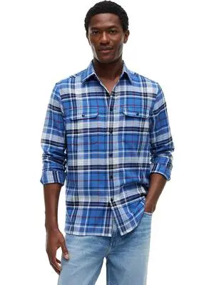 Tommy Hilfiger Classic Fit Plaid Brushed Shirt - Blue Check Pattern