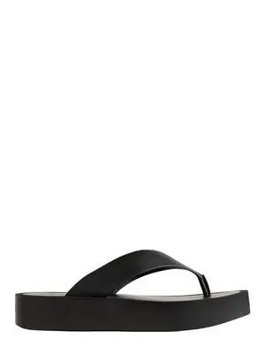 Quince Italian Leather Thong Platform Sandal - Black
