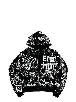 MIXED EMOTIONS Graffiti Zip-up Hoodie - Black