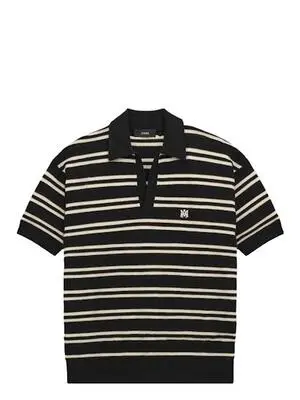 Amiri Ma Stripe Knit Short Sleeve Polo - Black