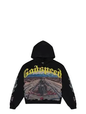 GODSPEED Long Lonely Road" Graphic Hoodie - Black