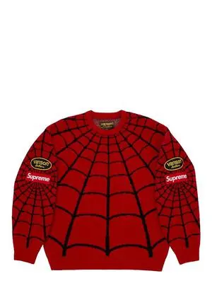 Supreme Vanson Leathers Spider-man Jacquard Knit Sweater - Red