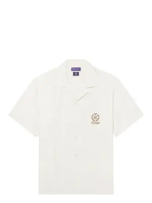Ralph Lauren Purple Label Wimbledon Camp-collar Embroidered Silk And Linen-blend Shirt - Neutrals